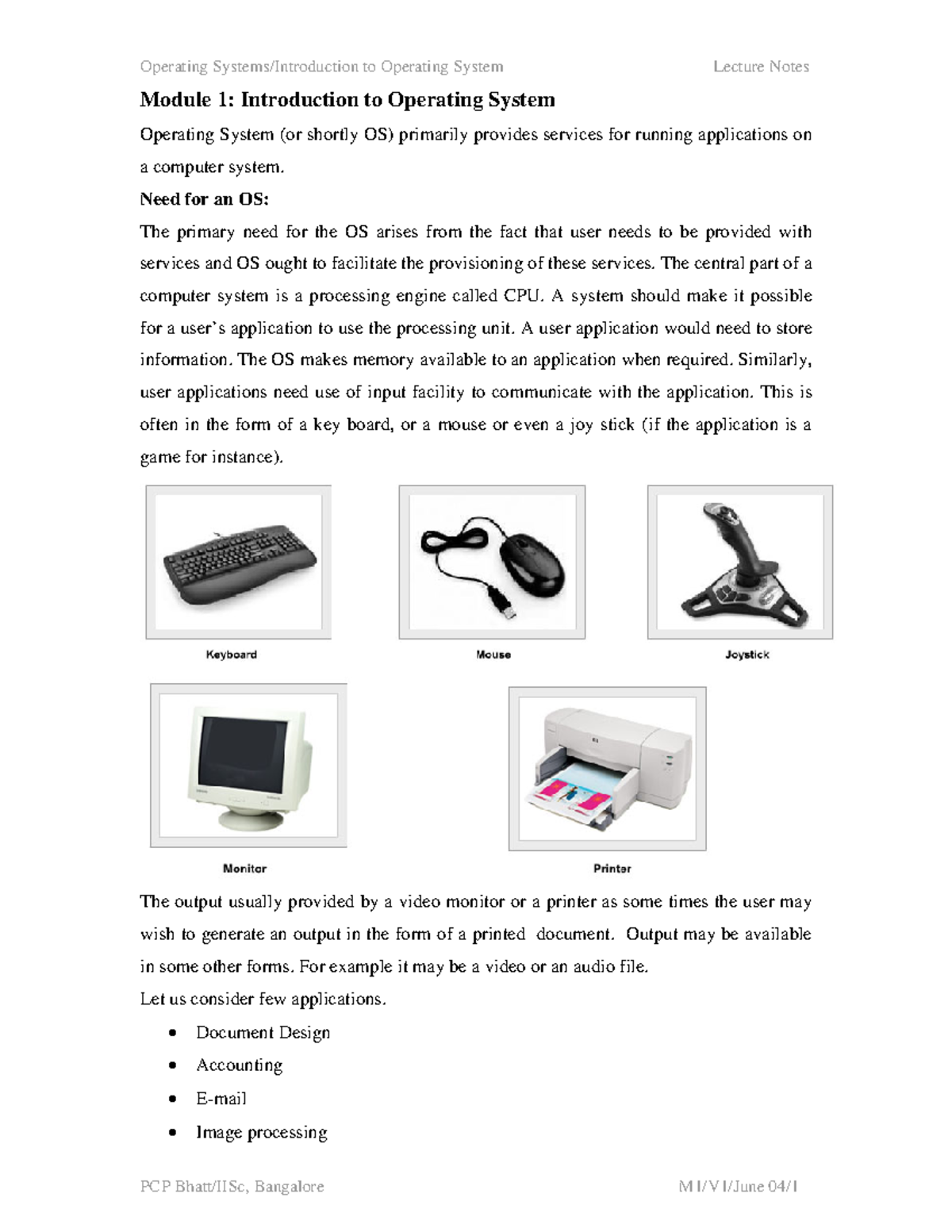 Operating Systems (OS) Lecture Notes: Module 1 Overview and Concepts ...