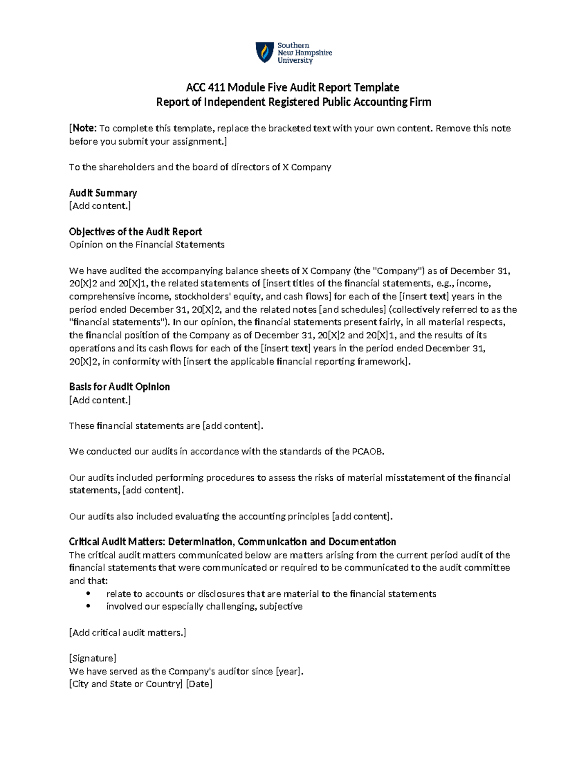 ACC 411 Module Five Audit Report Template - ACC 411 Module Five Audit ...