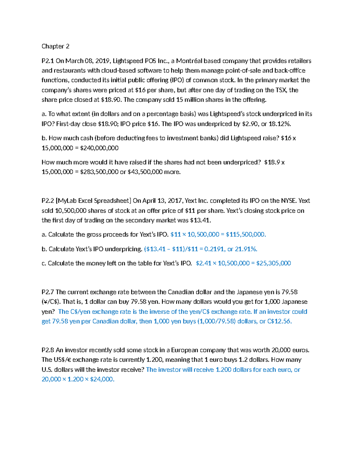 Chapter 2 - IPO Analysis and Currency Exchange Calculations - Studocu