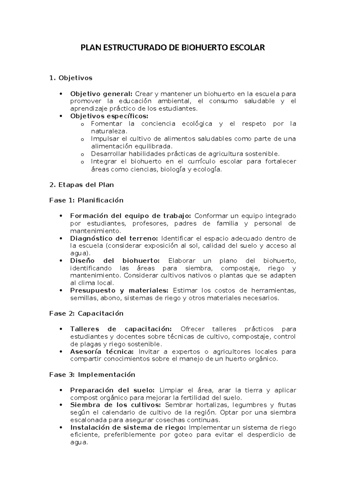 PLAN ESTRUCTURADO DE BIOHUERTO ESCOLAR: Cultivo de Paltas y Hortalizas ...