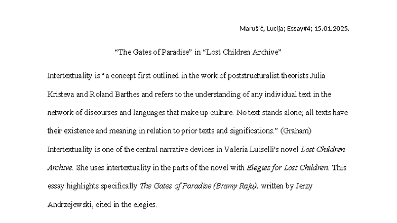 Essay #4 - Intertextuality in The Lost Children Archive (ENG 101) - Studocu