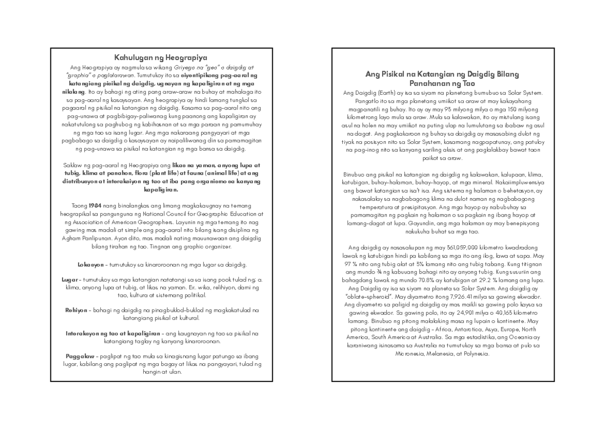 Kahulugan at Katangian ng Heograpiya: Isang Pagsusuri - Studocu