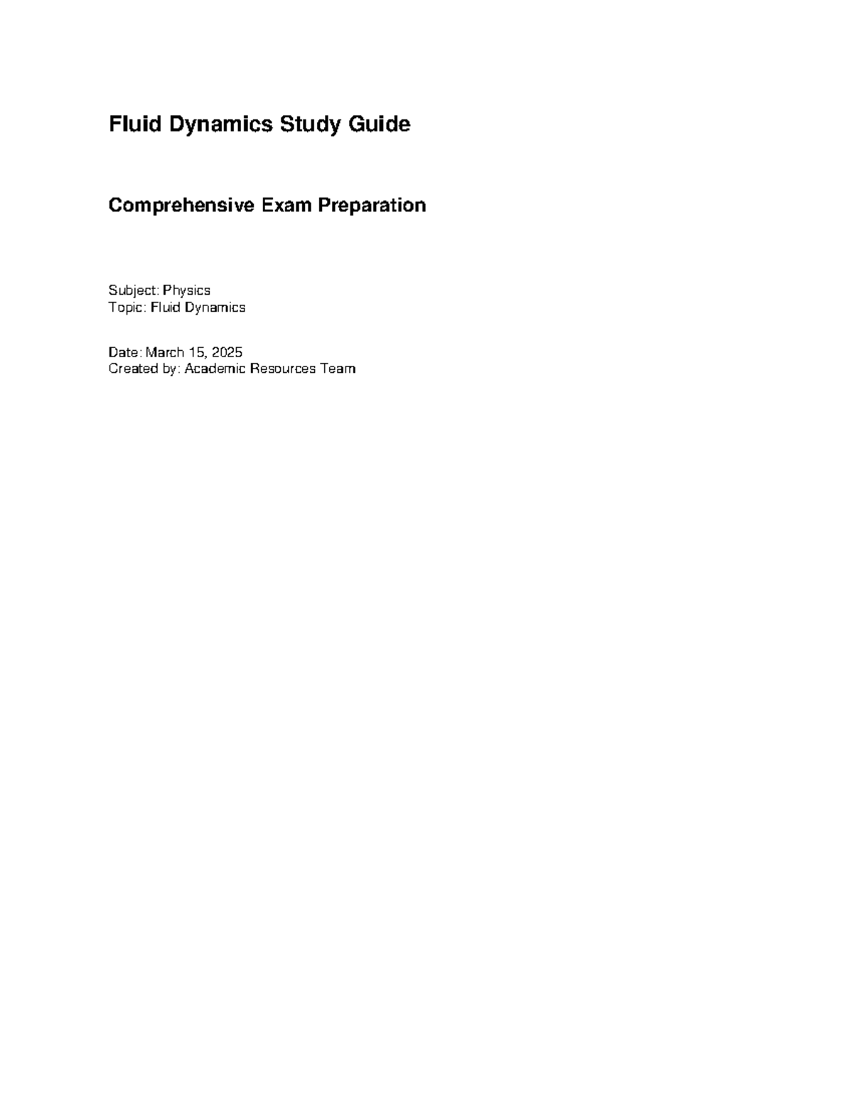 Fluid Dynamics Study Guide: Comprehensive Exam Prep for Physics - Studocu