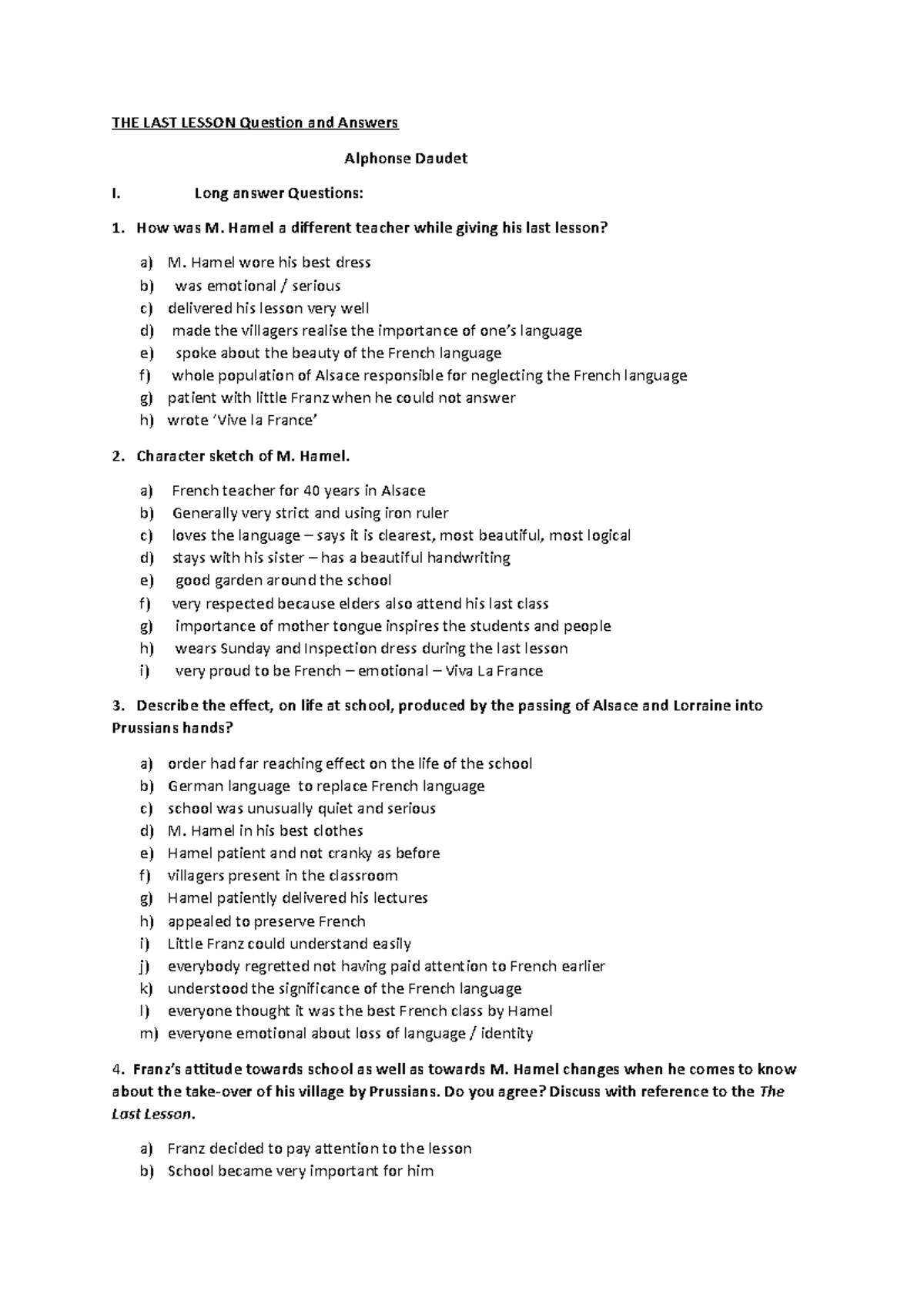 THE LAST Lesson Q A - THE LAST LESSON Question and Answers Alphonse ...