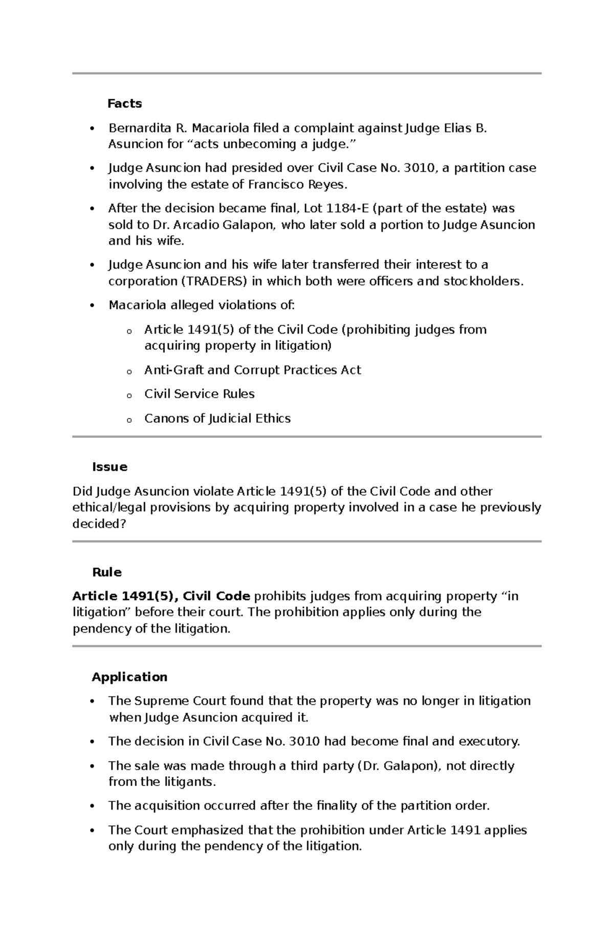 01-02 Case Study: Macariola v. Asuncion on Judicial Ethics - Studocu