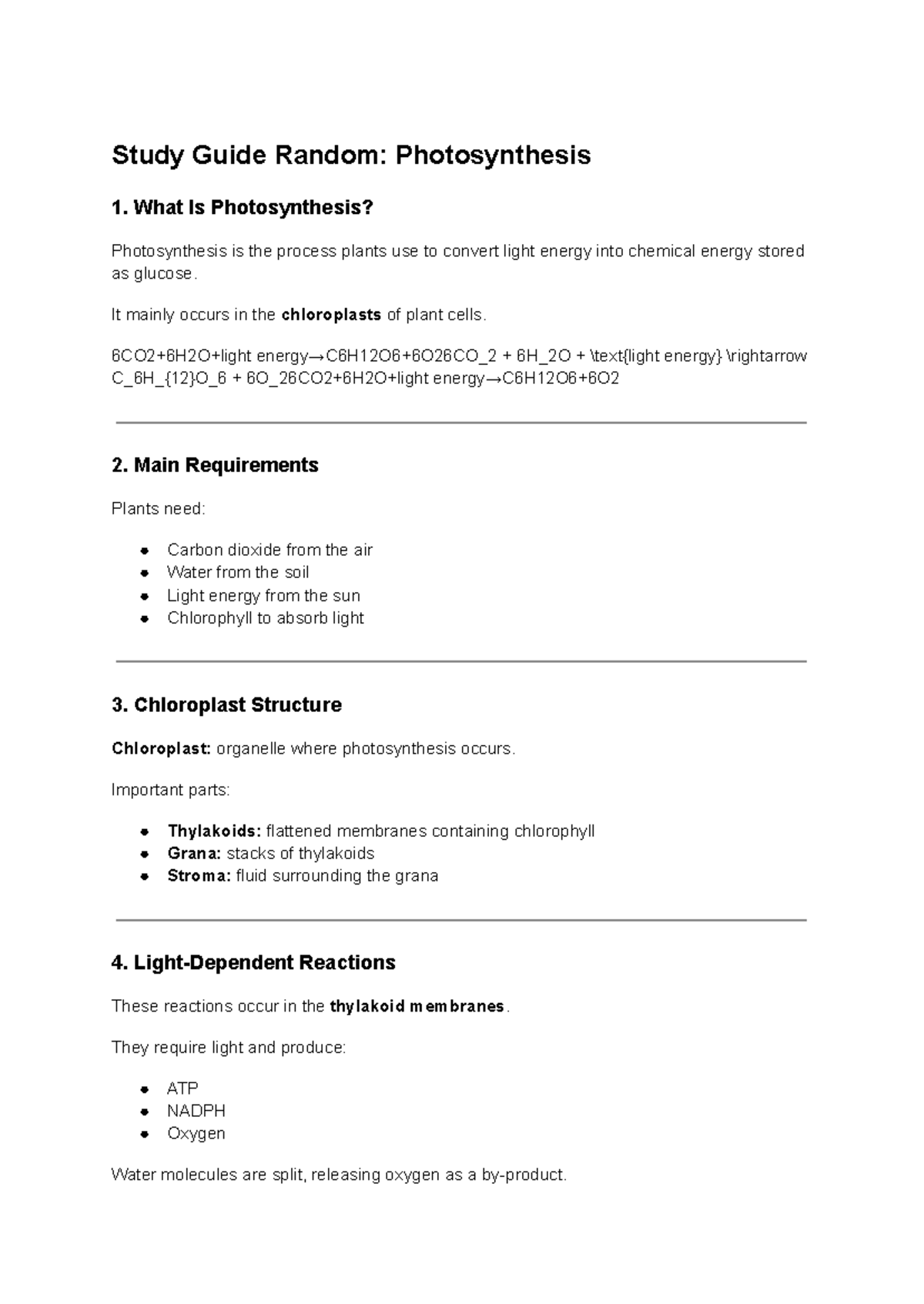 Study Guide: Photosynthesis Overview and Key Concepts - Studocu