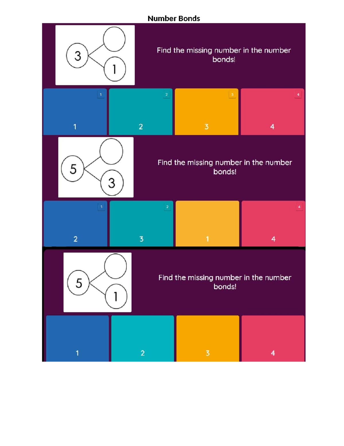 9.2 Number Bonds: Finding Missing Numbers in Various Sets - Studocu