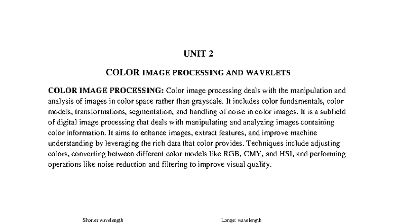 DIP Unit 2: Color Image Processing & Wavelets Overview - Studocu