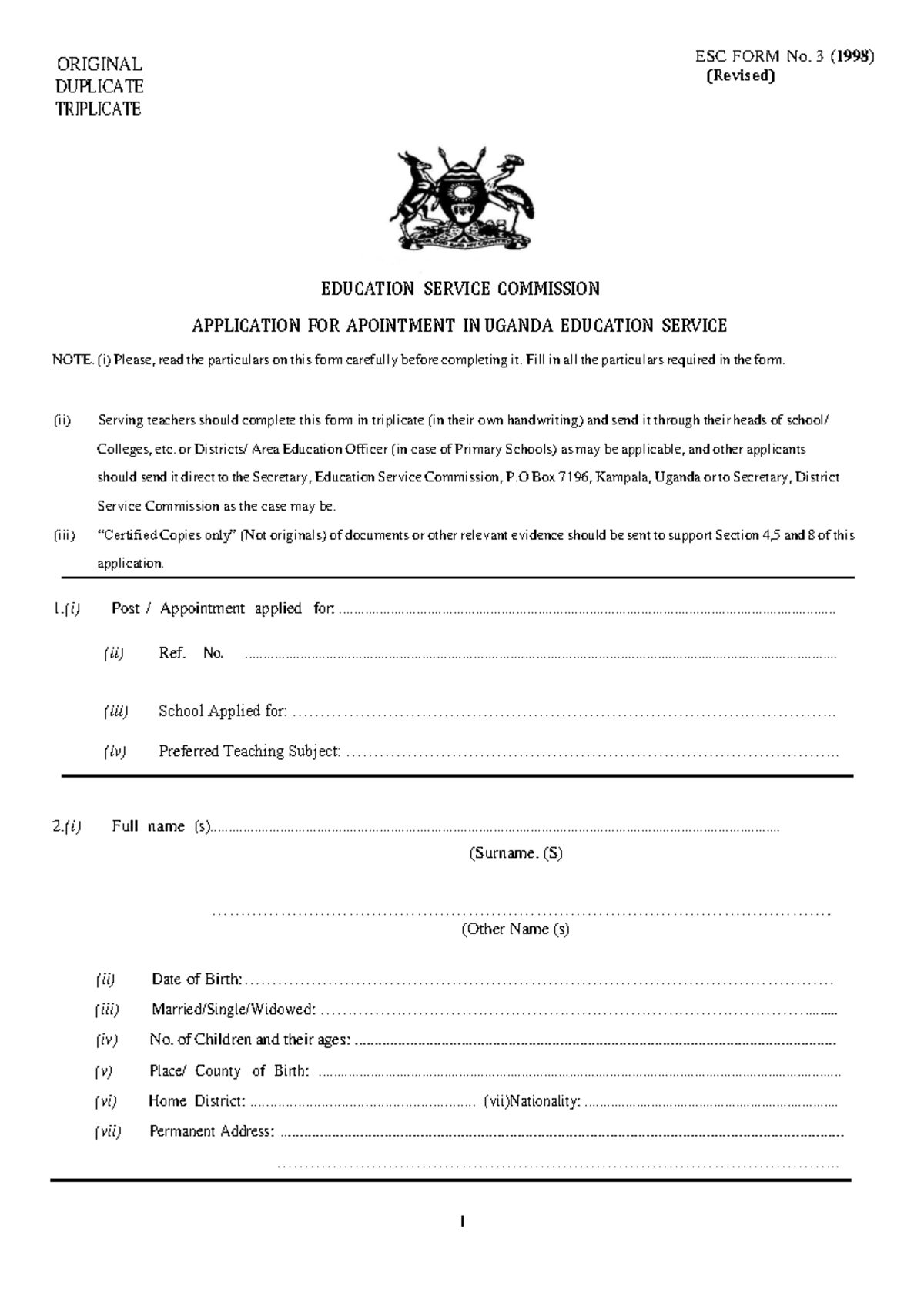 ESC FORM - this notes speak more about public handling - ORIGINAL ...
