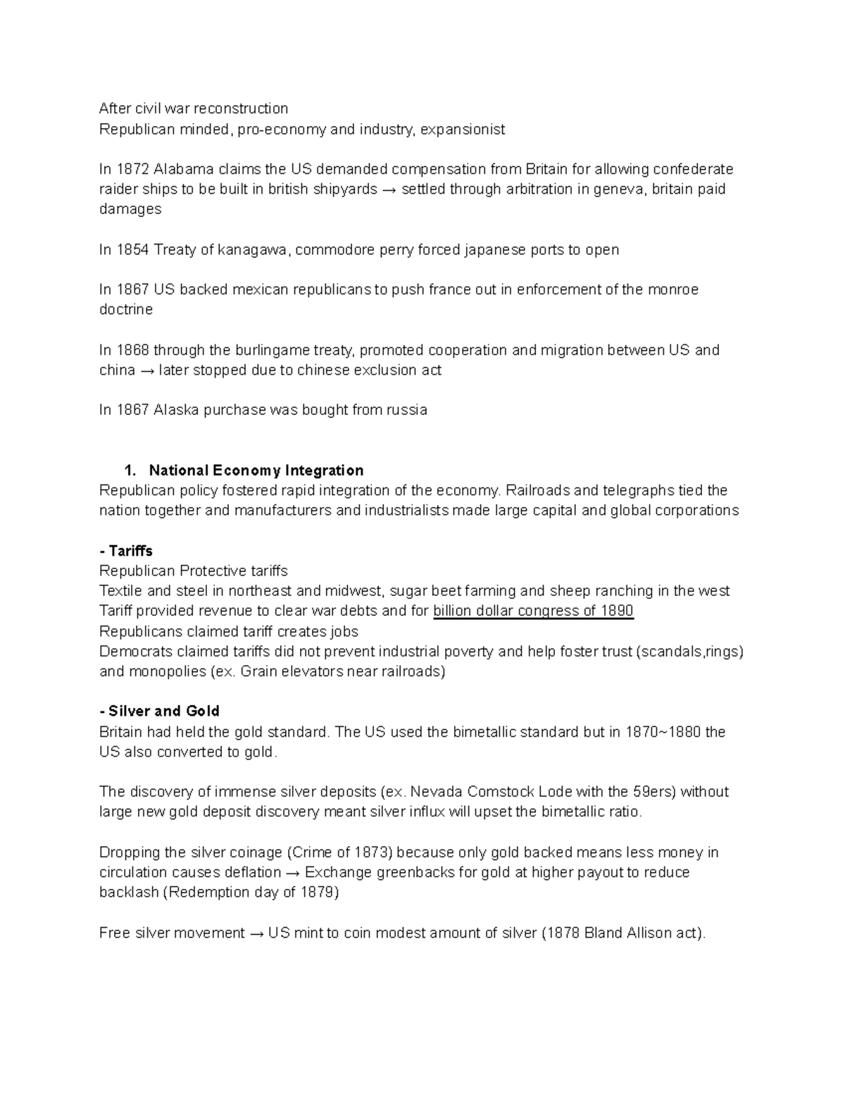 APUSH Notes: Post-Civil War Republican Policies and Economic Expansion ...