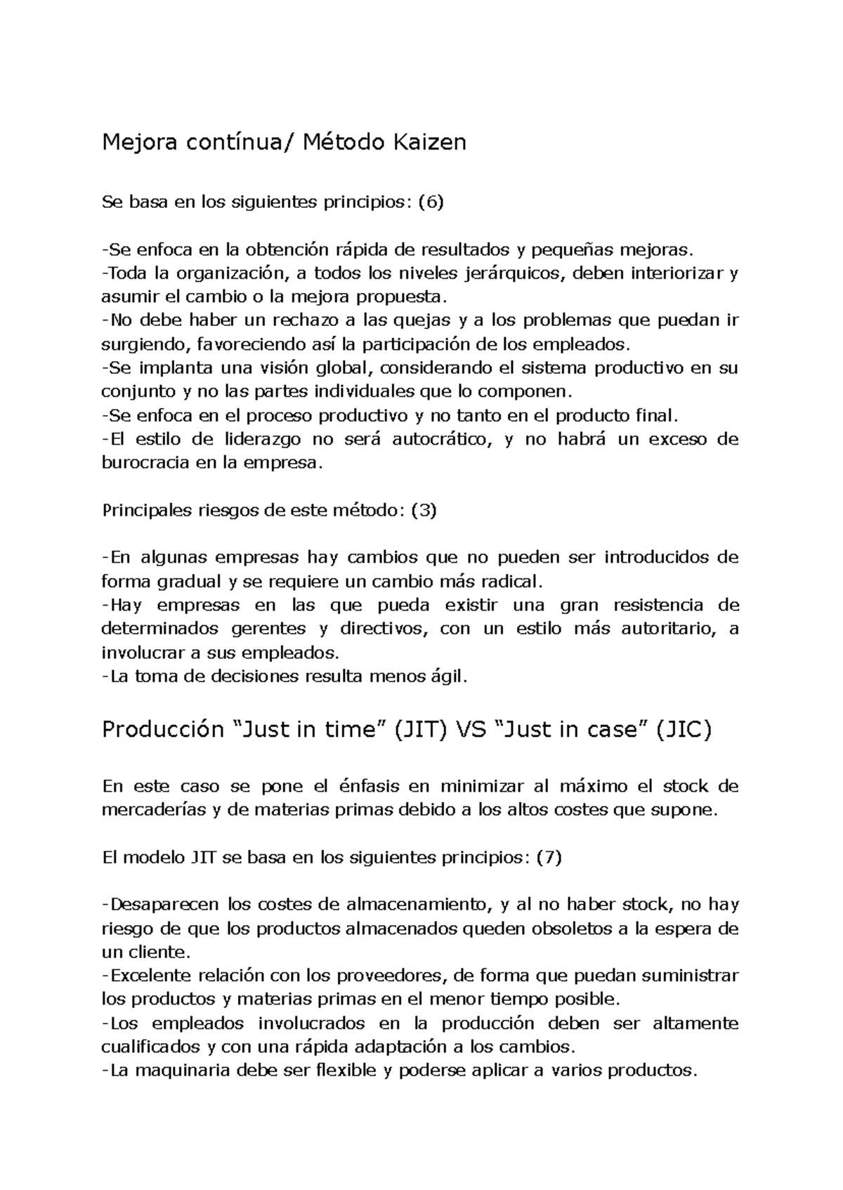 Mejora de Métodos de Producción: Kaizen, JIT, Kanban y Más (IB) - Studocu