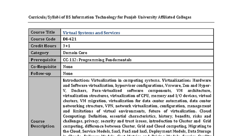 8th Semester Course Outline for BS IT Students - Studocu