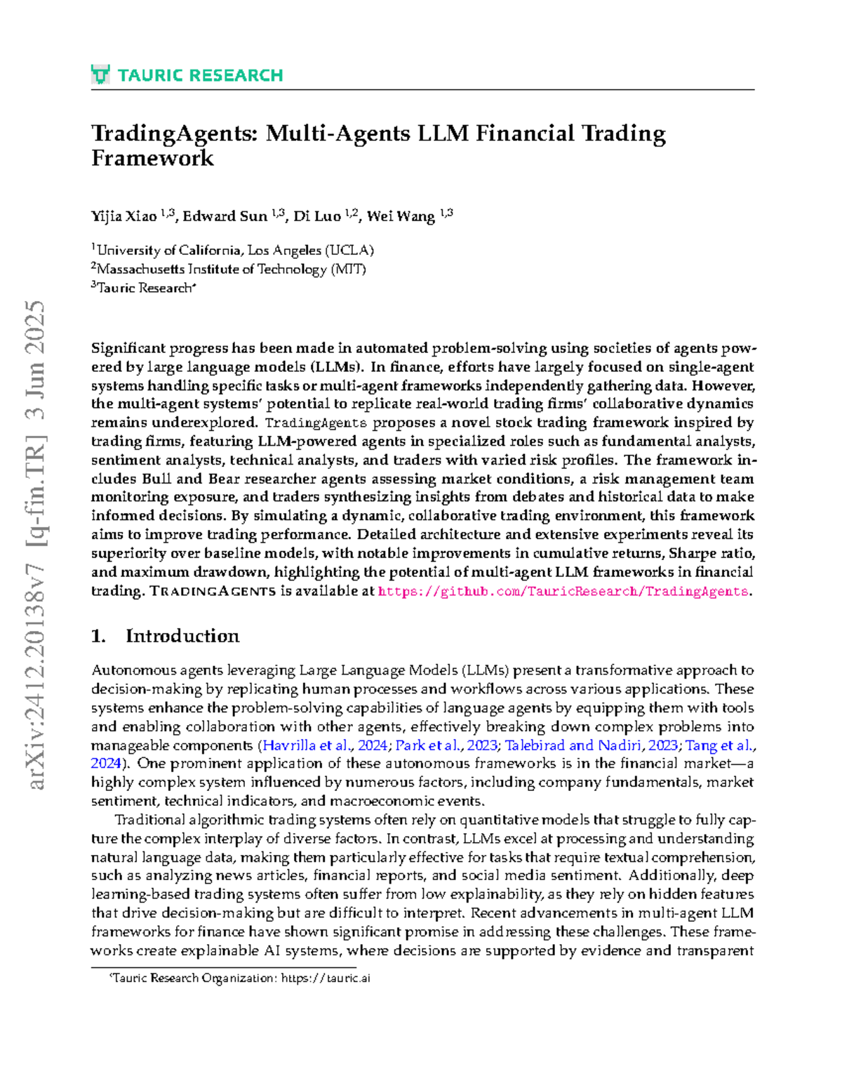 TradingAgents: LLM Financial Trading Framework (2412 - BUA) - Studocu
