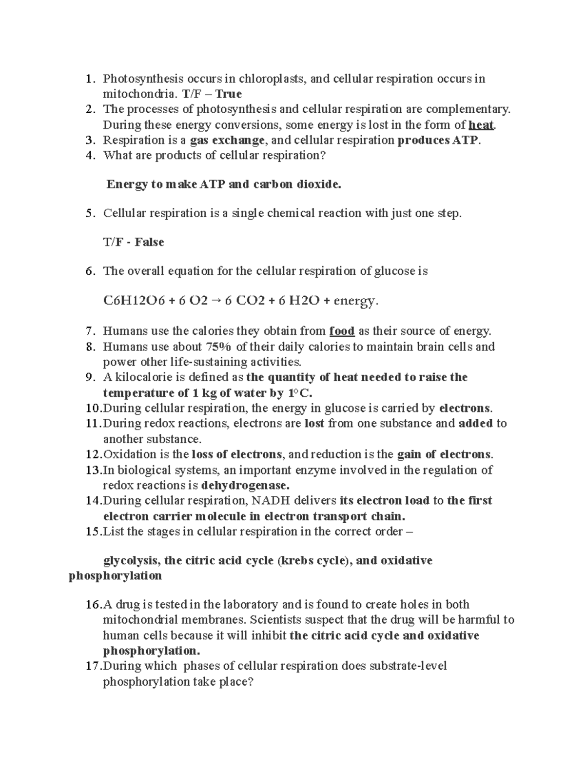 Exam 3 Study Guide: Cellular Respiration & Photosynthesis Concepts ...