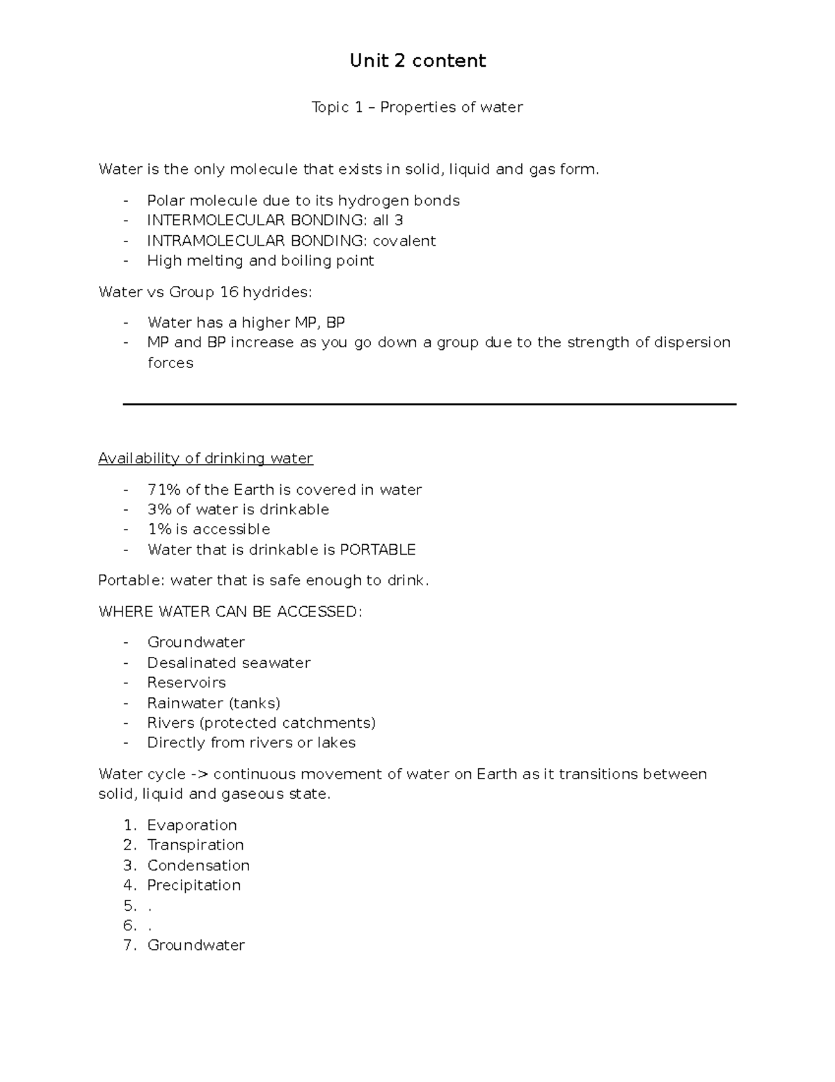 Unit 2 Notes: Properties of Water, Acids, Bases, and Redox Reactions ...