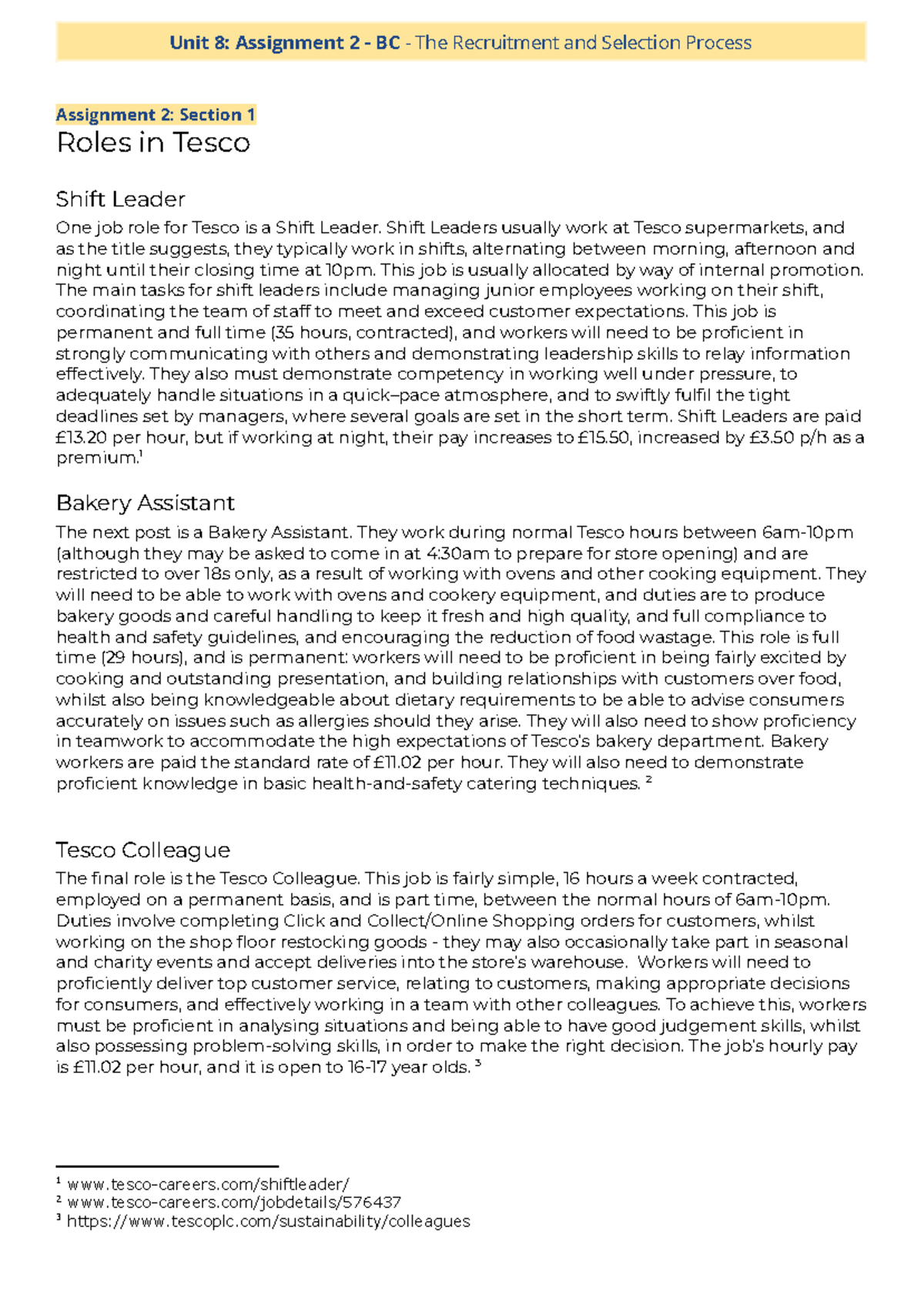 Unit 8 Assignment 2 - Recruitment & Selection Process in BTEC Business - Studocu