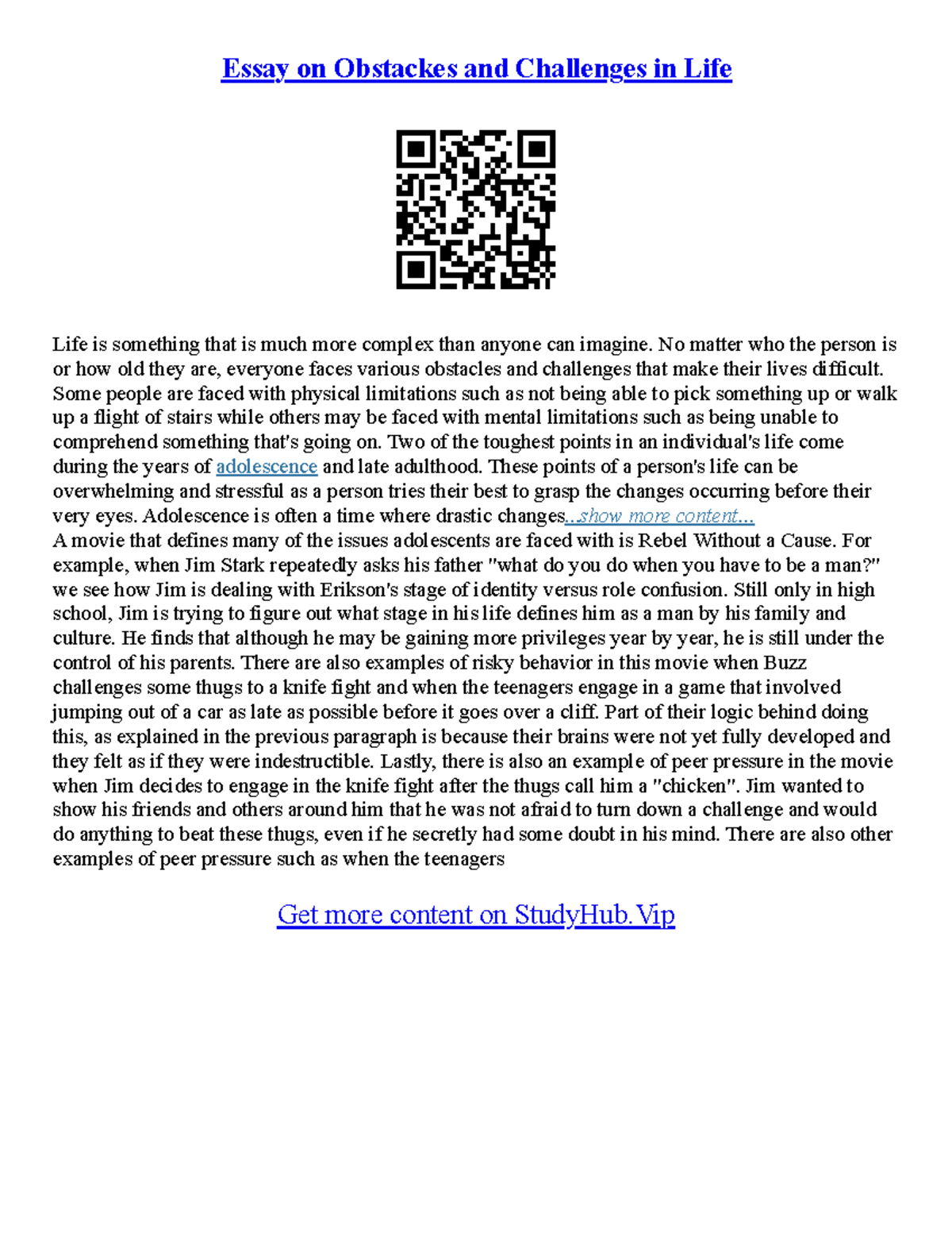 Personal Challenges: Overcoming Life's Obstacles and Growth - Studocu