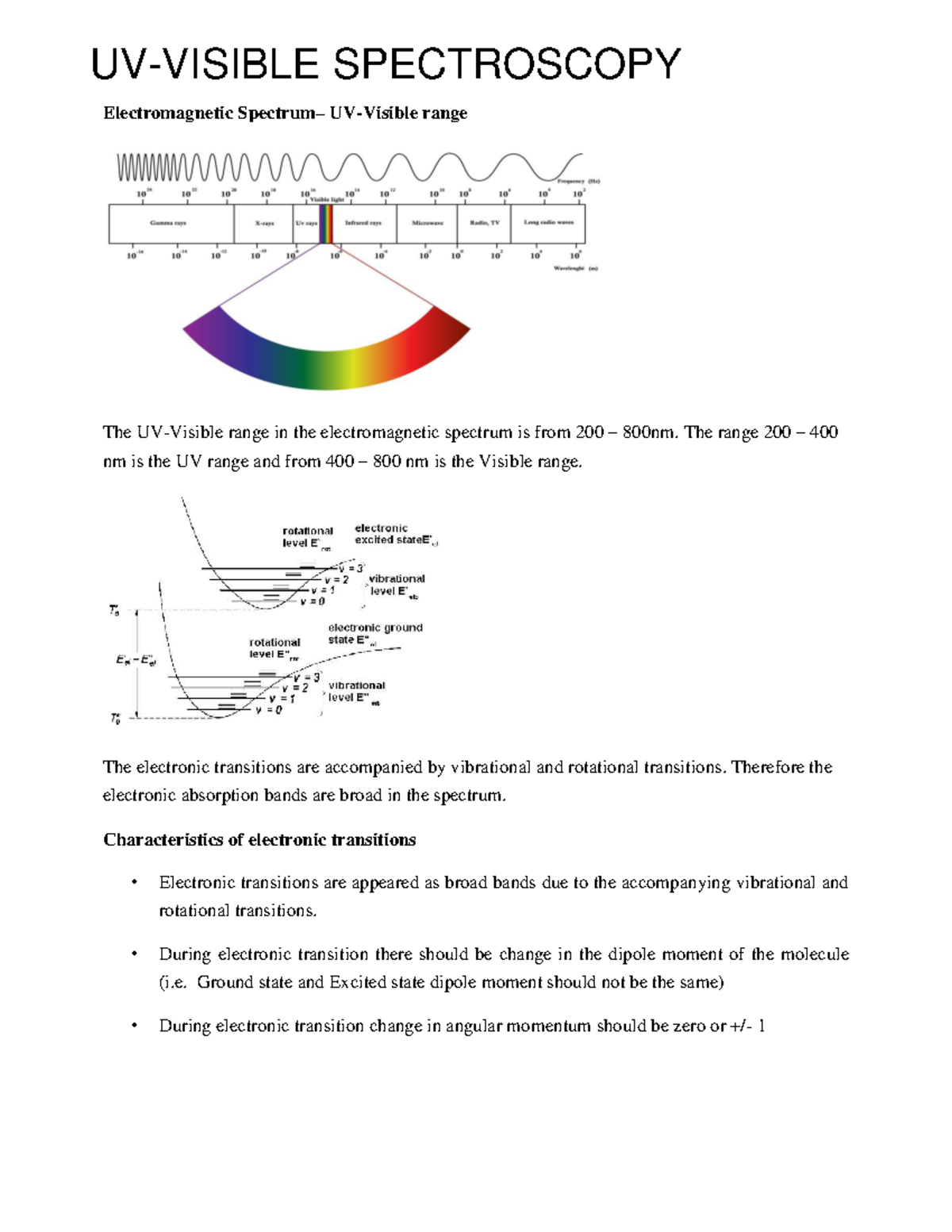 UV-VIS Spectroscopy Notes: Understanding Electronic Transitions and ...