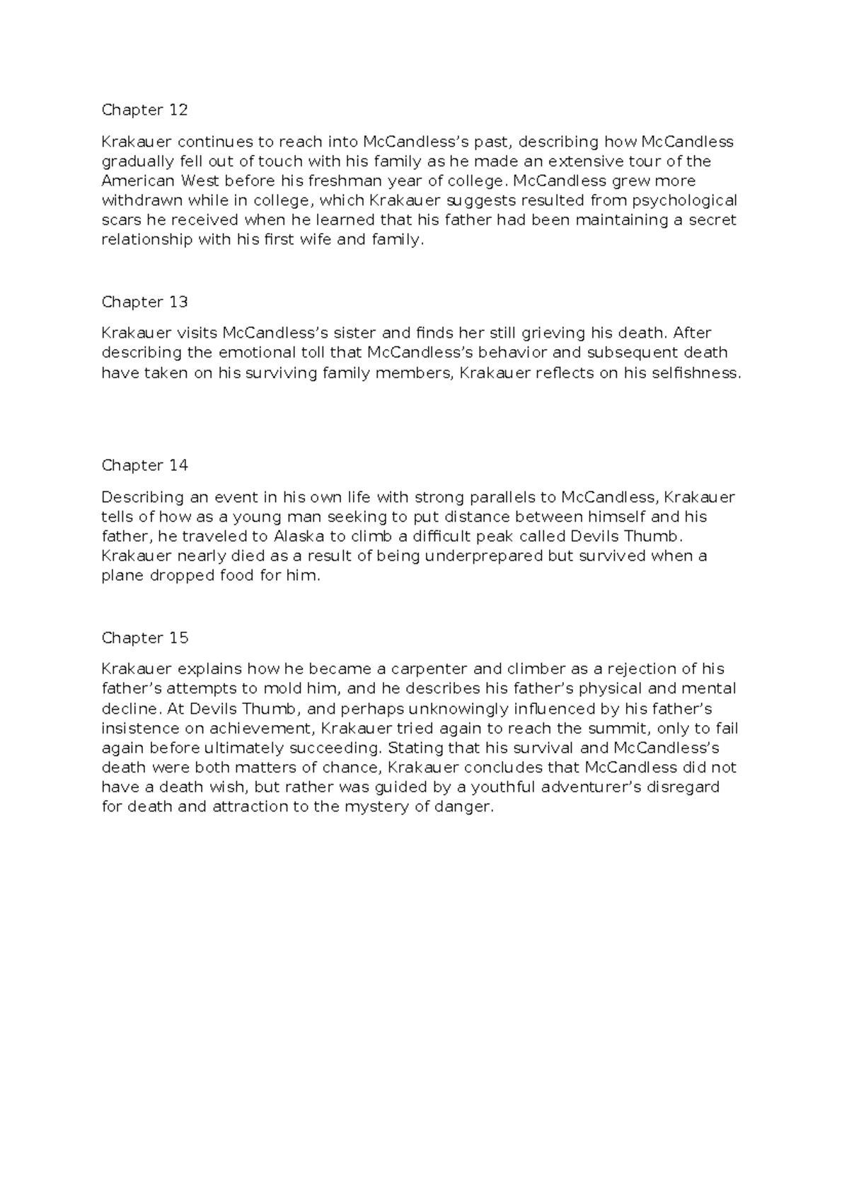 Into the Wild Deel 3: Analysis of Chapters 12 to 15 - Studeersnel