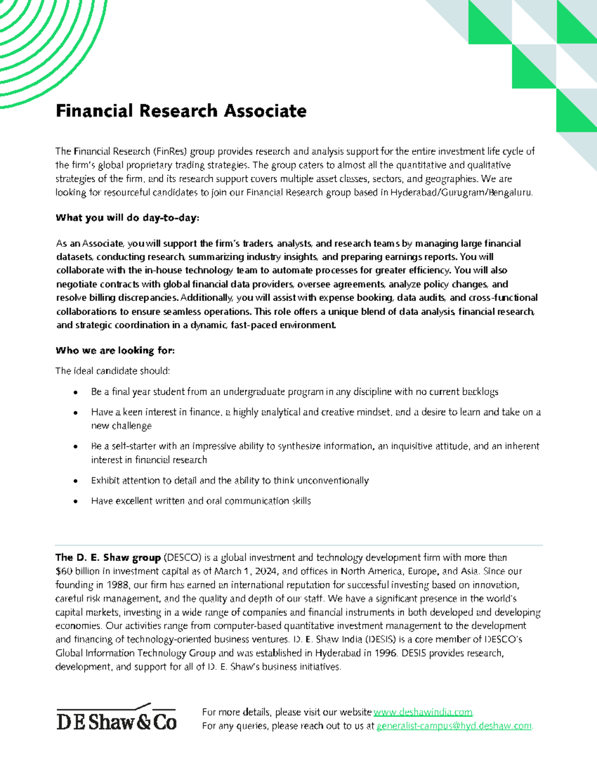 Fin Res Associate FTE 2025 - As an Associate, you will support the firm ...