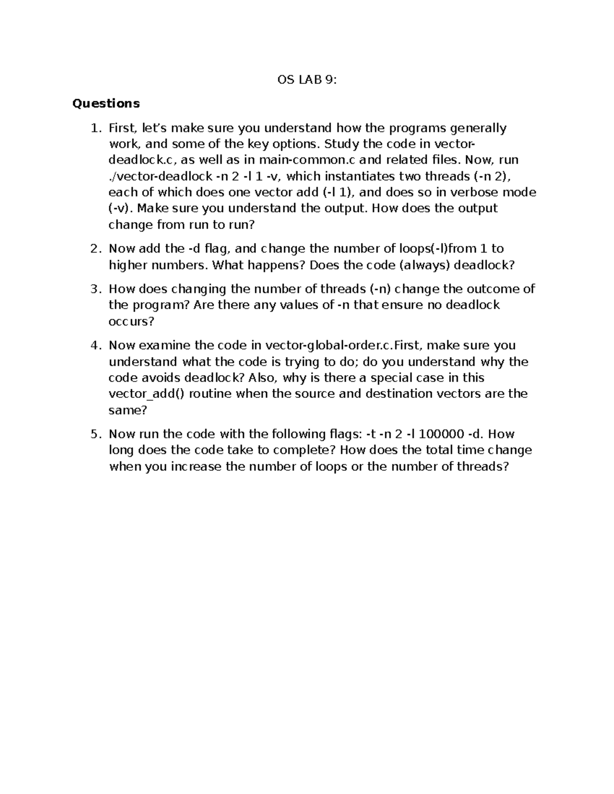 OS LAB 9: Exploring Thread Behavior and Deadlock in Vector Operations - Studocu