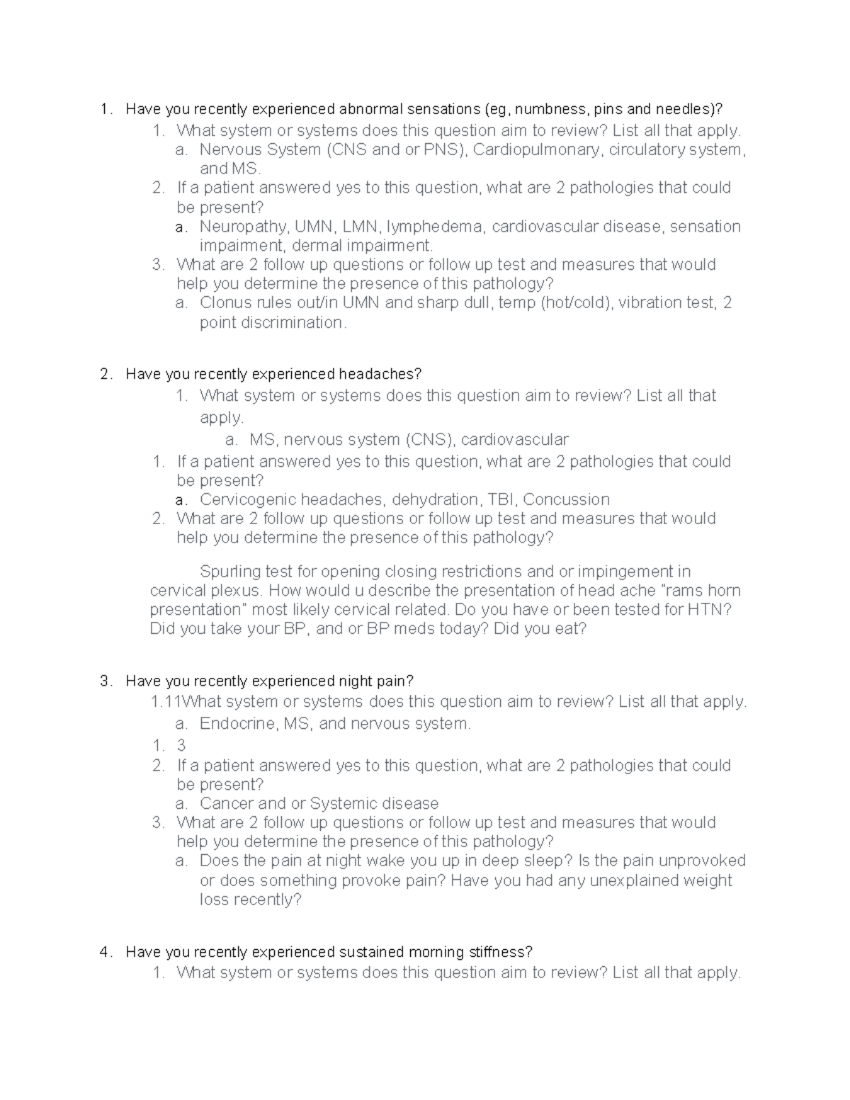 Detailed Medical History Review: Symptoms & Pathologies Analysis - Studocu