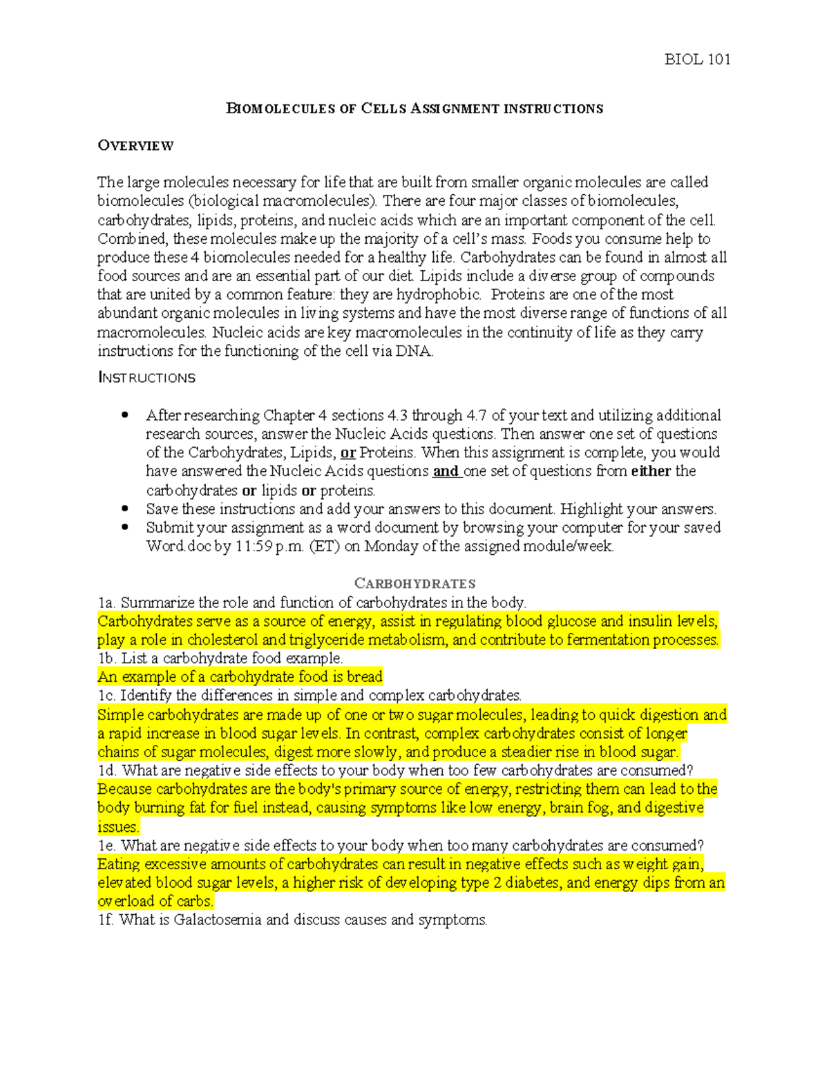 BIOL 101 - Biomolecules Quiz: Carbs, Lipids, Proteins & Nucleic Acids ...