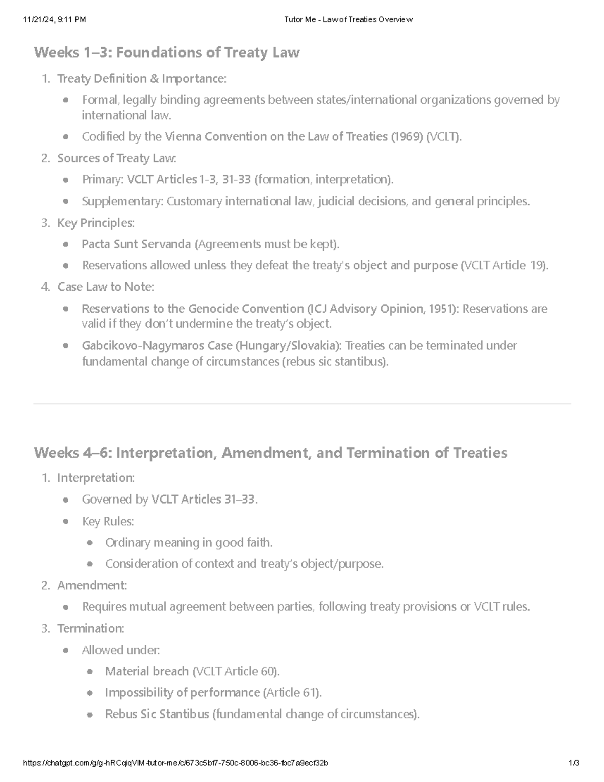 Tutor Me - Law of Treaties Overview - Weeks 1–3: Foundations of Treaty ...