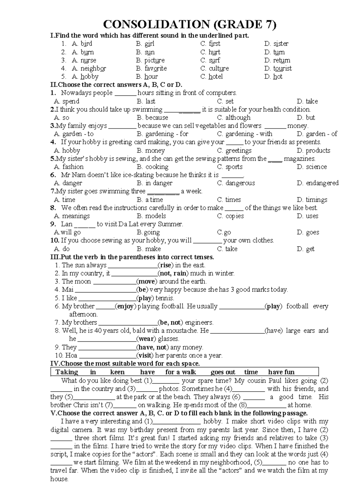Consolidation (Grade 7) - Review Unit 1 Exercises - Studocu