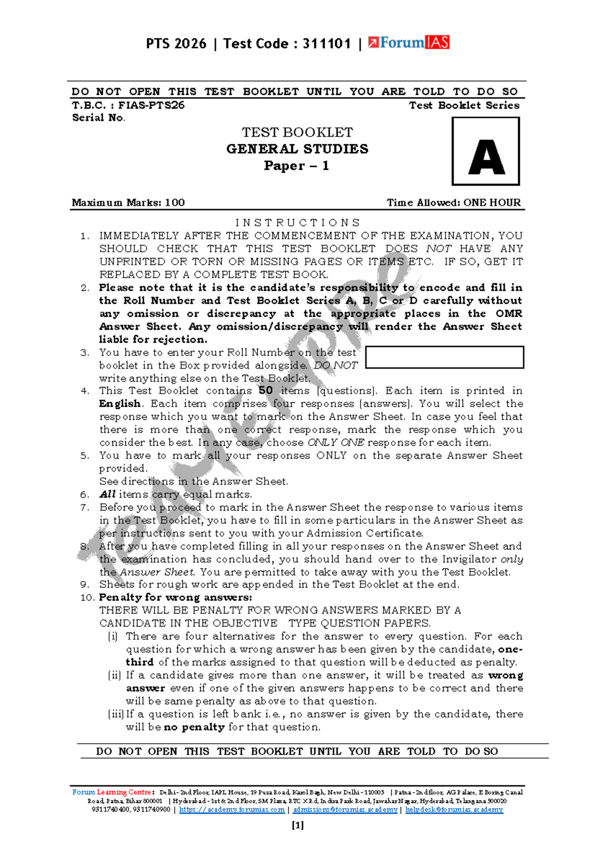 PTS 2026 General Studies Test Booklet - Do Not Open Until Instructed ...