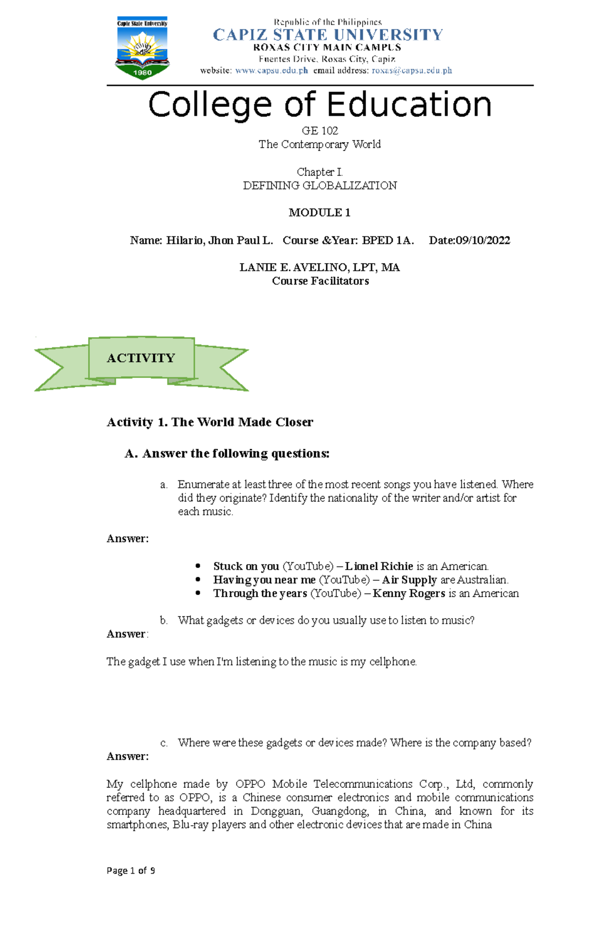 GE 102: Module 1 - Understanding Globalization in the Contemporary ...