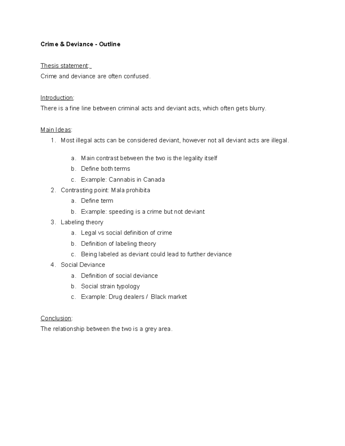 Crime & Deviance Essay Outline (Final Exam) - Studocu