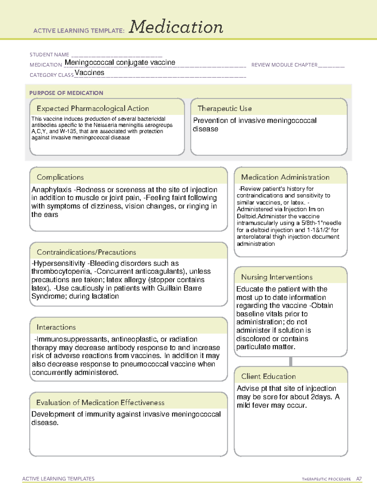 Mcv4 - Therapeutic Procedures for Meningococcal Vaccine Administration ...