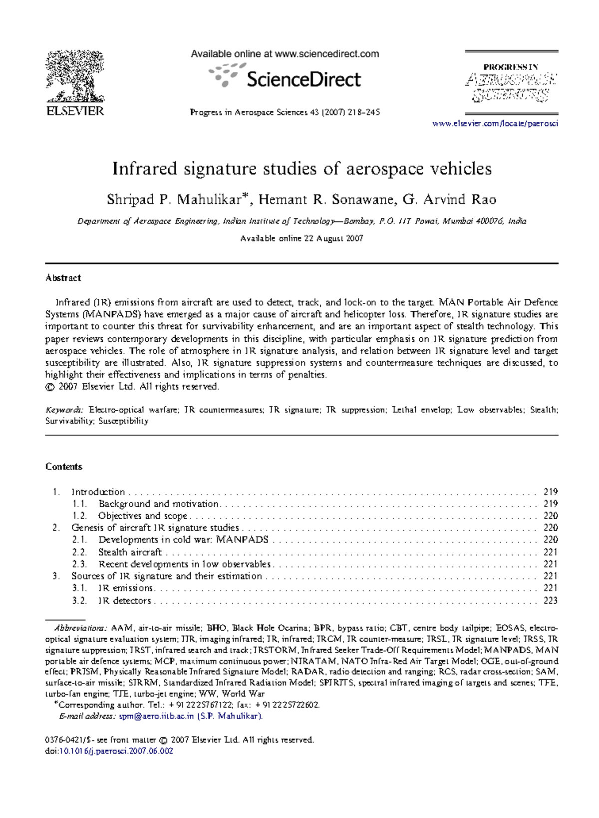 Infrared Signature Analysis of Aerospace Vehicles (ASTE 2007) - Studocu