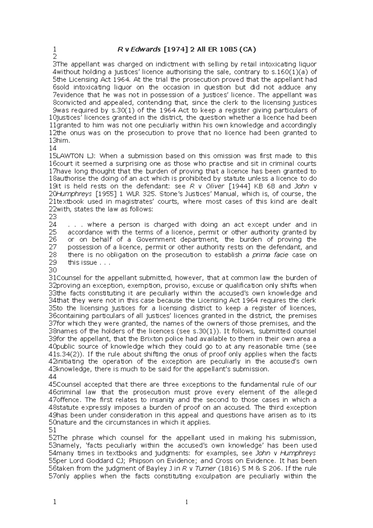 Case Study: R v Edwards – Burden of Proof in Licensing Offences - Studocu