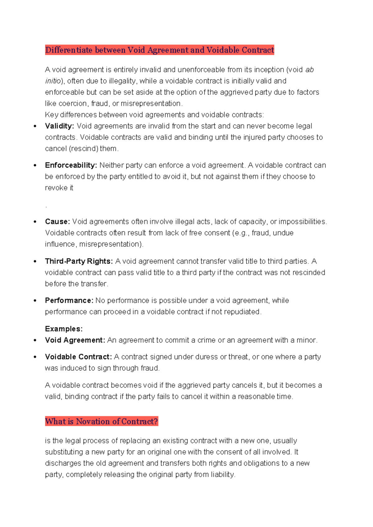 Contract Notes: Understanding Void Agreements, Contracts, and Legal ...