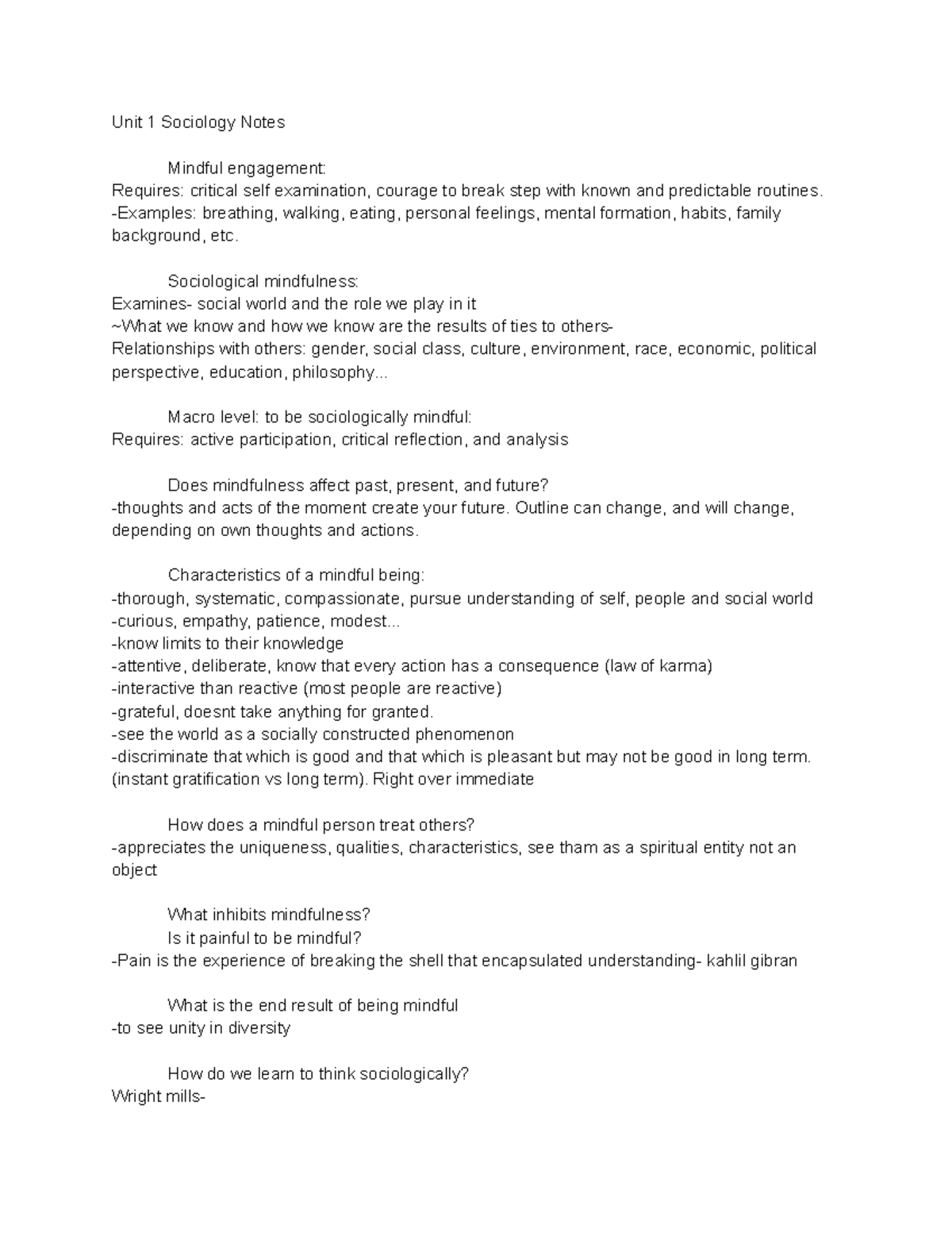 Sociology Unit 1 Notes - SOC 302, Professor Haghshenas - Studocu