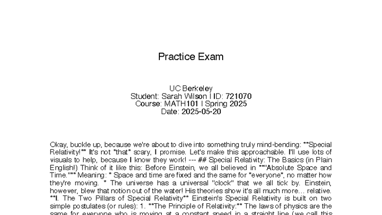 Practice Exam Notes for MATH101: Special Relativity Basics - Studocu