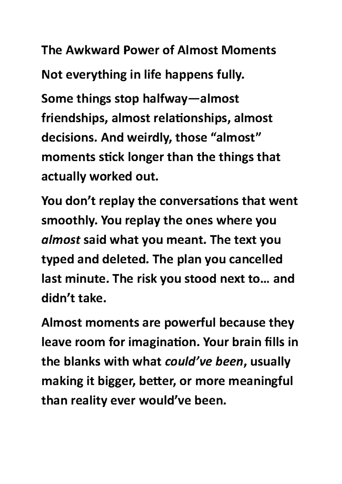 The Awkward Power of Almost Moments: Reflections on Life Choices - Studocu