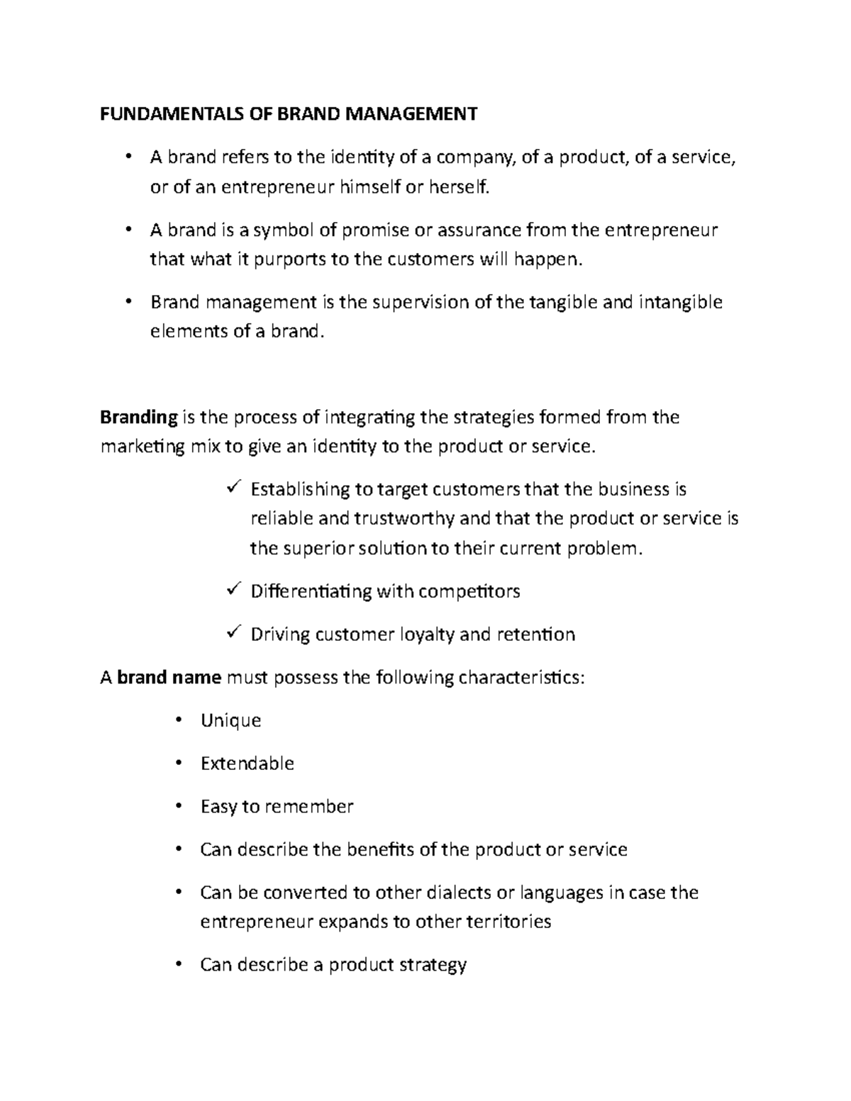 Fundamentals OF Brand Management (Business Plan) - FUNDAMENTALS OF ...
