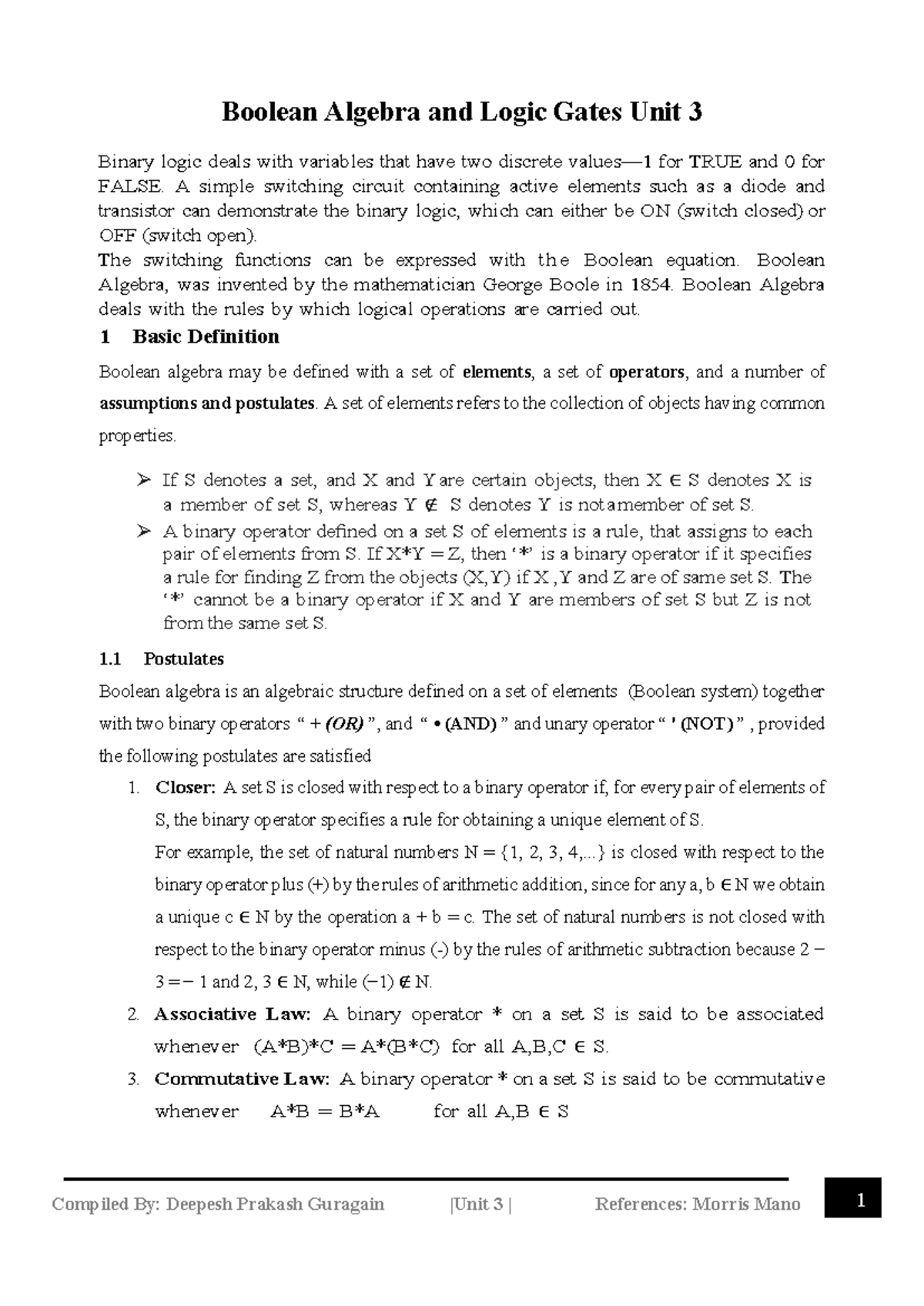 Digital Logic - Chapter 3: Boolean Algebra & Logic Gates - Studocu