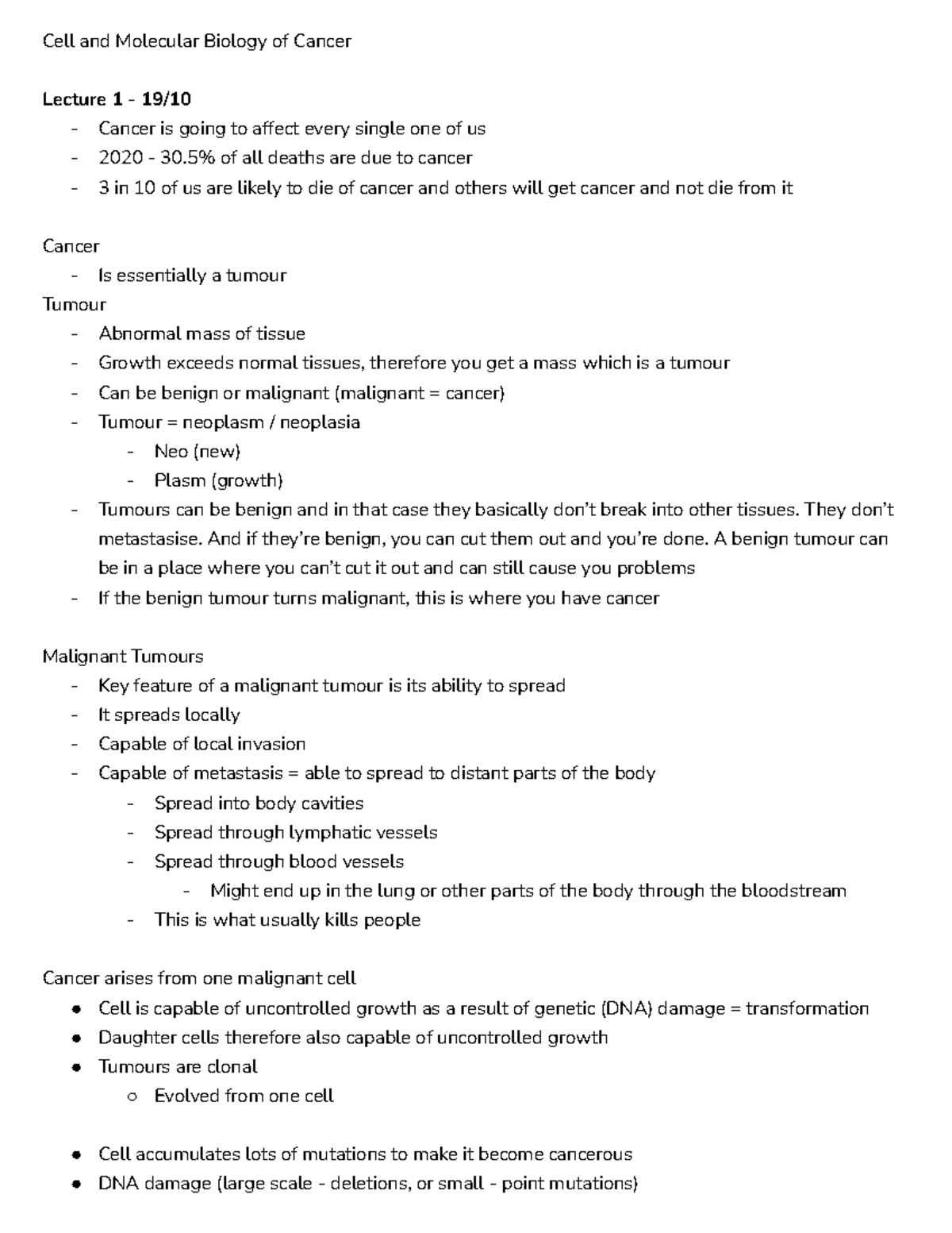 Cell and Molecular Biology of Cancer - Cell and Molecular Biology of ...