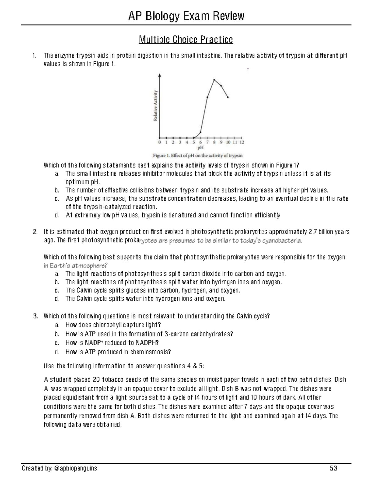 AP Biology (Unit 3) Exam Review: Multiple Choice Practice Test - Studocu