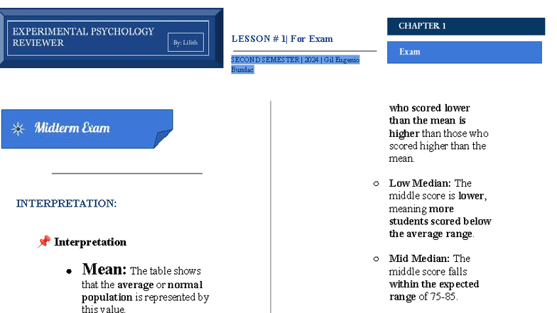 LESSON For Exam SECOND SEMESTER 2024: Statistical Interpretation and ...