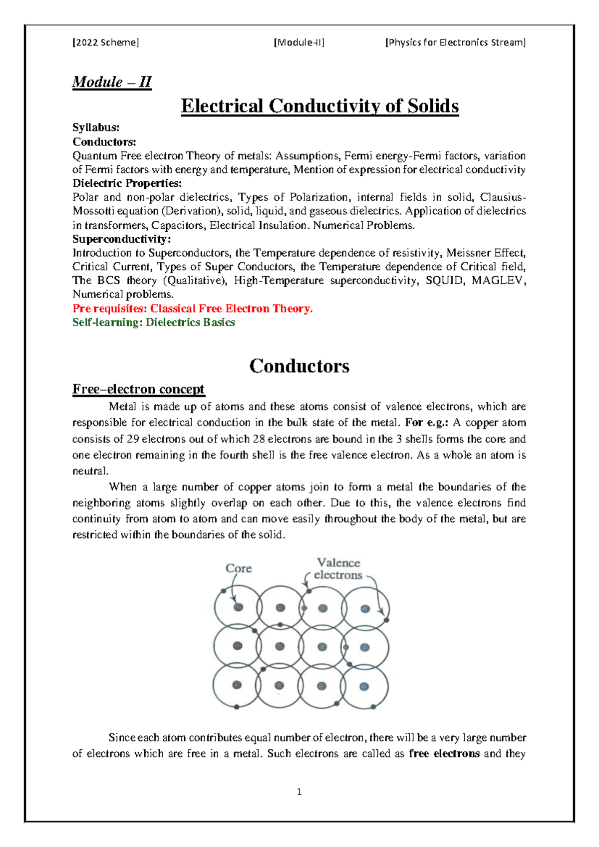 M2 - Electronics Module II: Electrical Conductivity & Superconductivity ...
