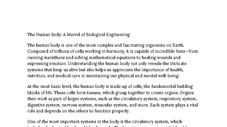 The Human Body: Exploring Its Complex Biological Systems - Studocu