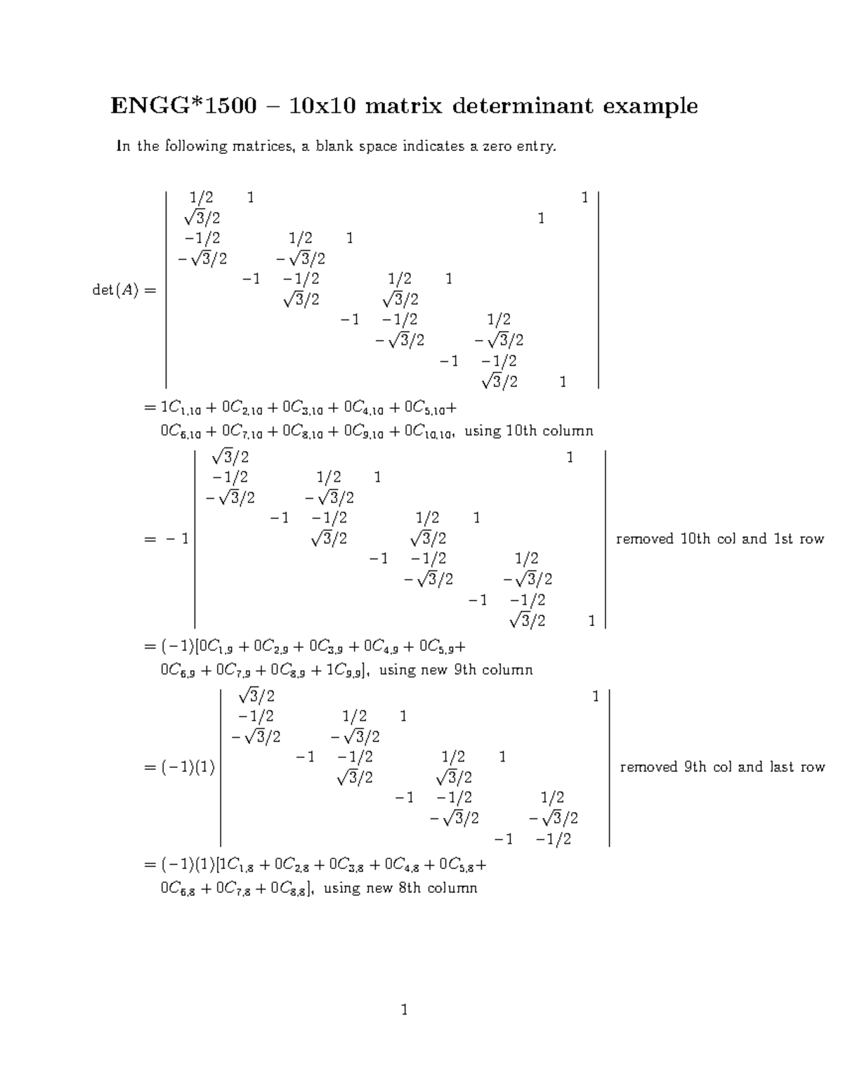 10x10 Matrix Determinant Example - Effective Calculation Guide - Studocu