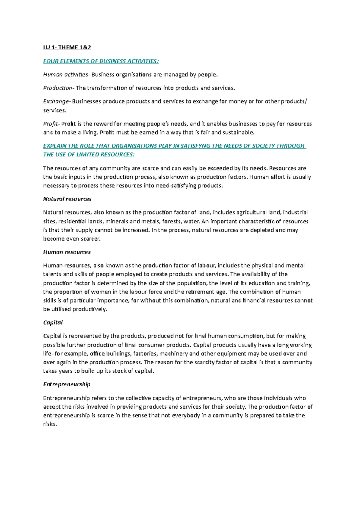 LU 1-5 - BMNG5111 study notes: LU 1-5 - LU 1- THEME 1& FOUR ELEMENTS OF ...