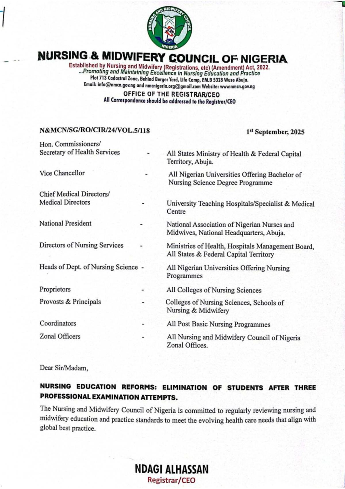 Circular on Nursing Education Reforms - NMNC 2025 - Studocu