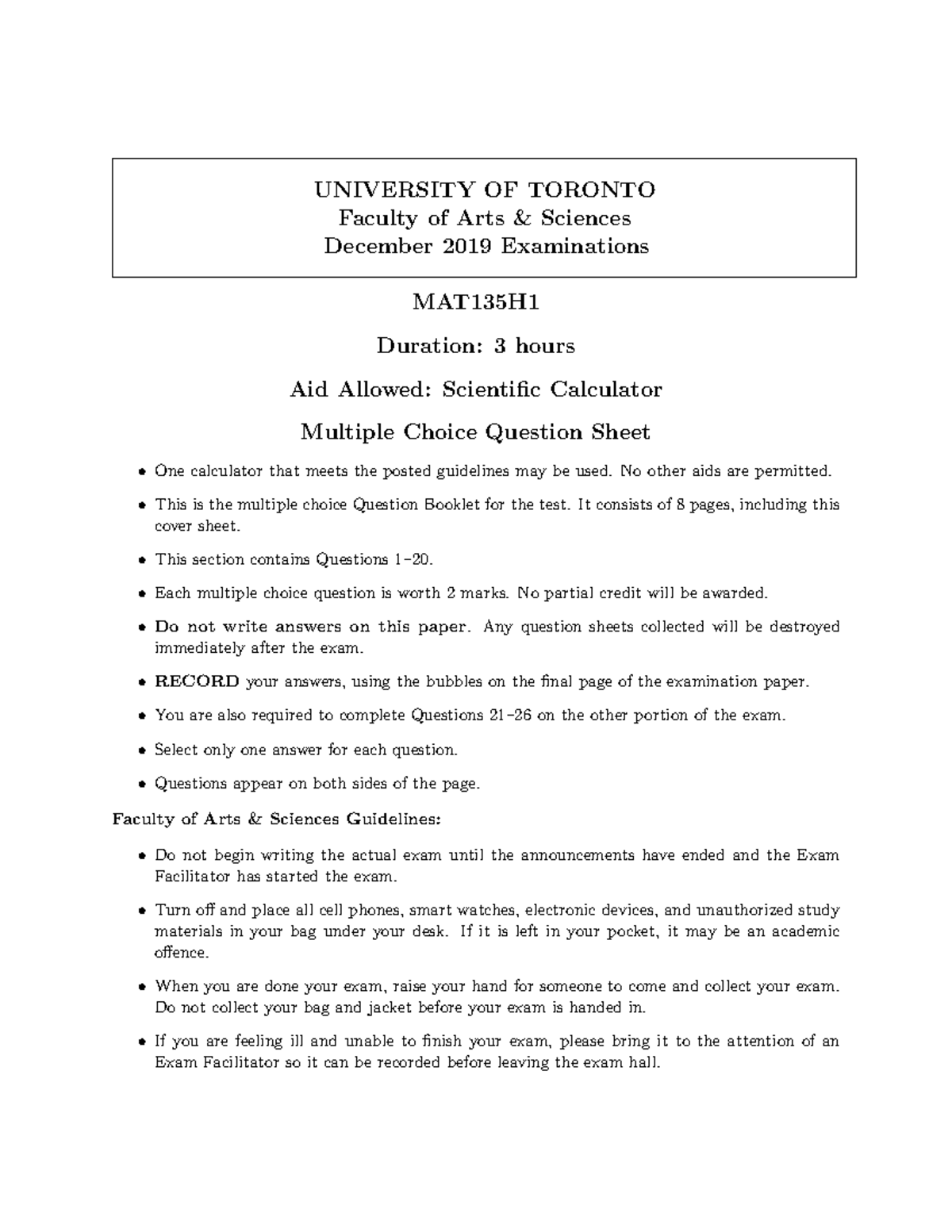 2019 2020 Past Exam Mat135 Calculus 1 Mat135h1 U Of T Studocu